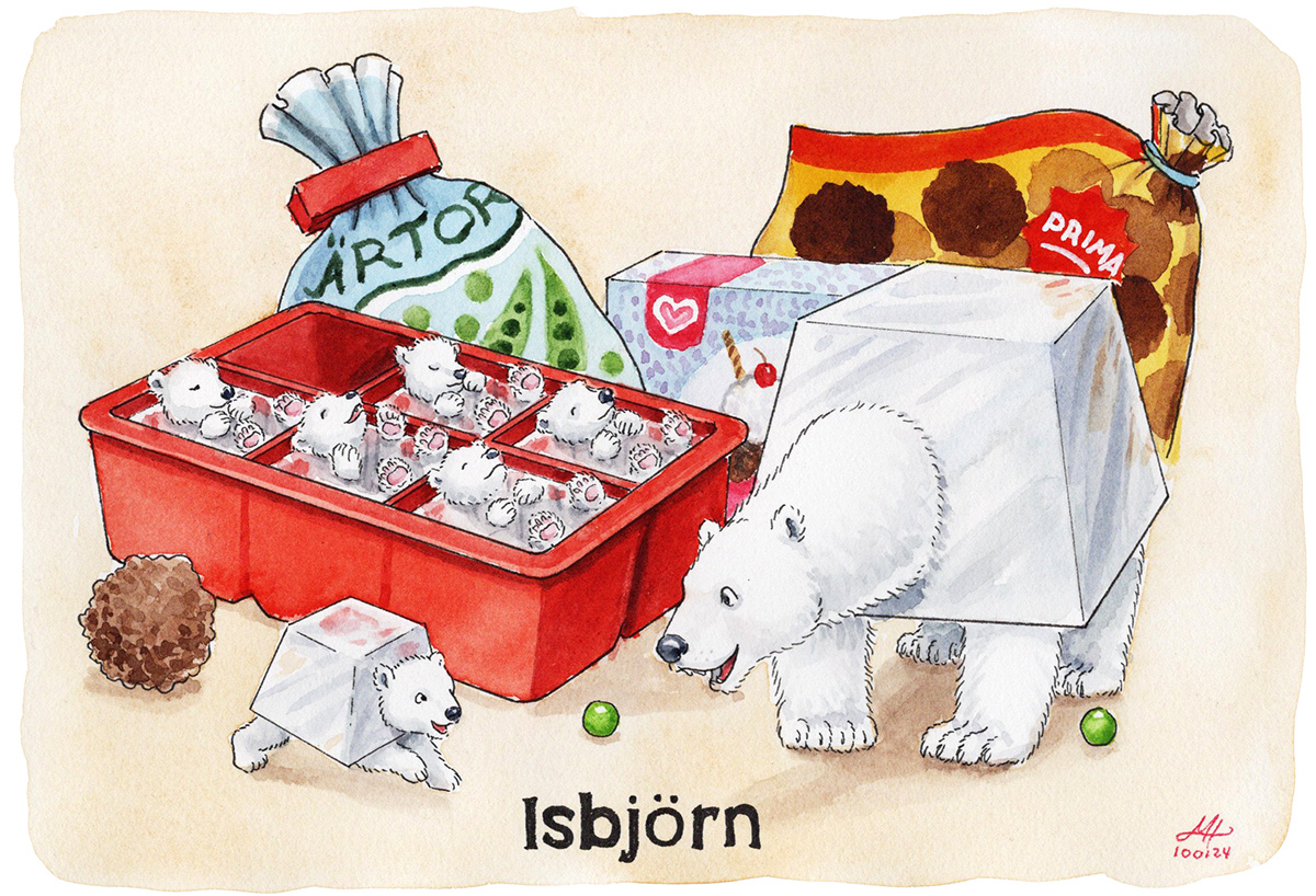 Isbjörn - illustrerad ordvits - Bokstavligt målat
